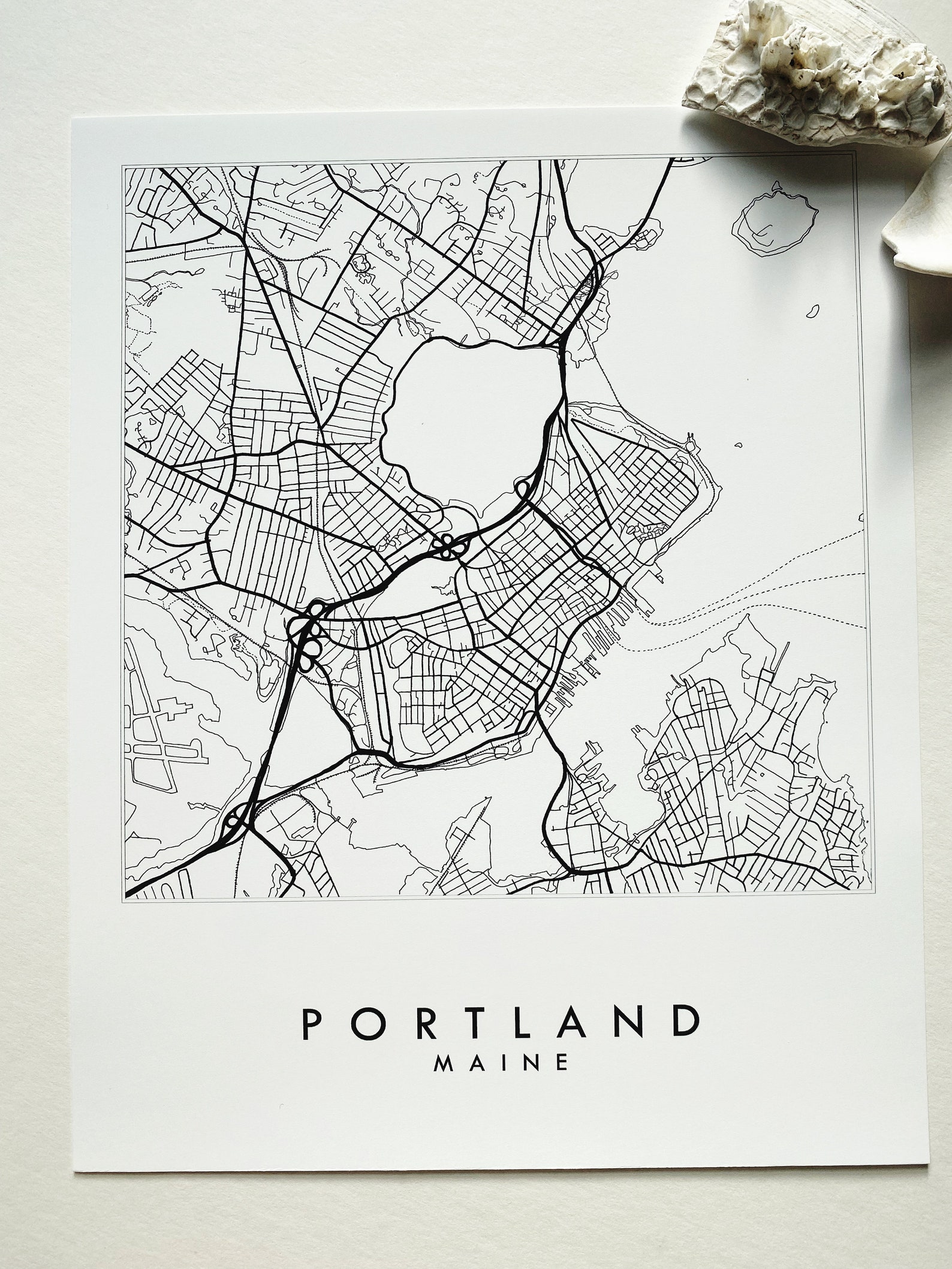 PORTLAND Street Map MAINE City Map Drawing Black and White (art Print ...