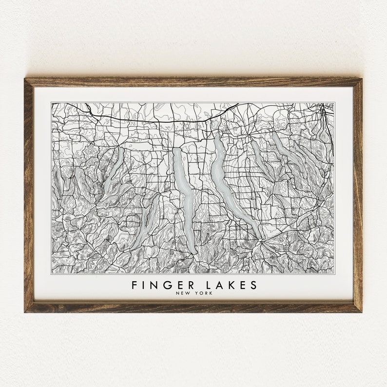 FINGER LAKES Hand Drawn Map New York Topographic Drawing (art Print ...