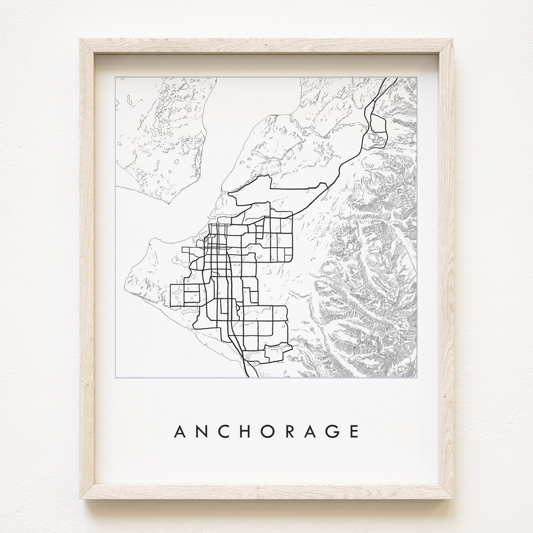 Anchorage City Map Hand Drawn Topographic Street Map Alaska City Map ...