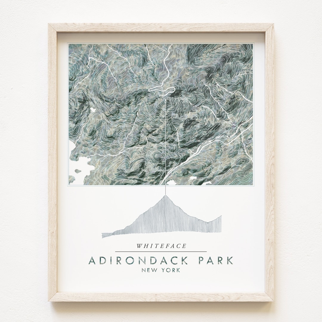 WHITEFACE Adirondacks Peak Map Hand Drawn Painted Topographical Map New ...