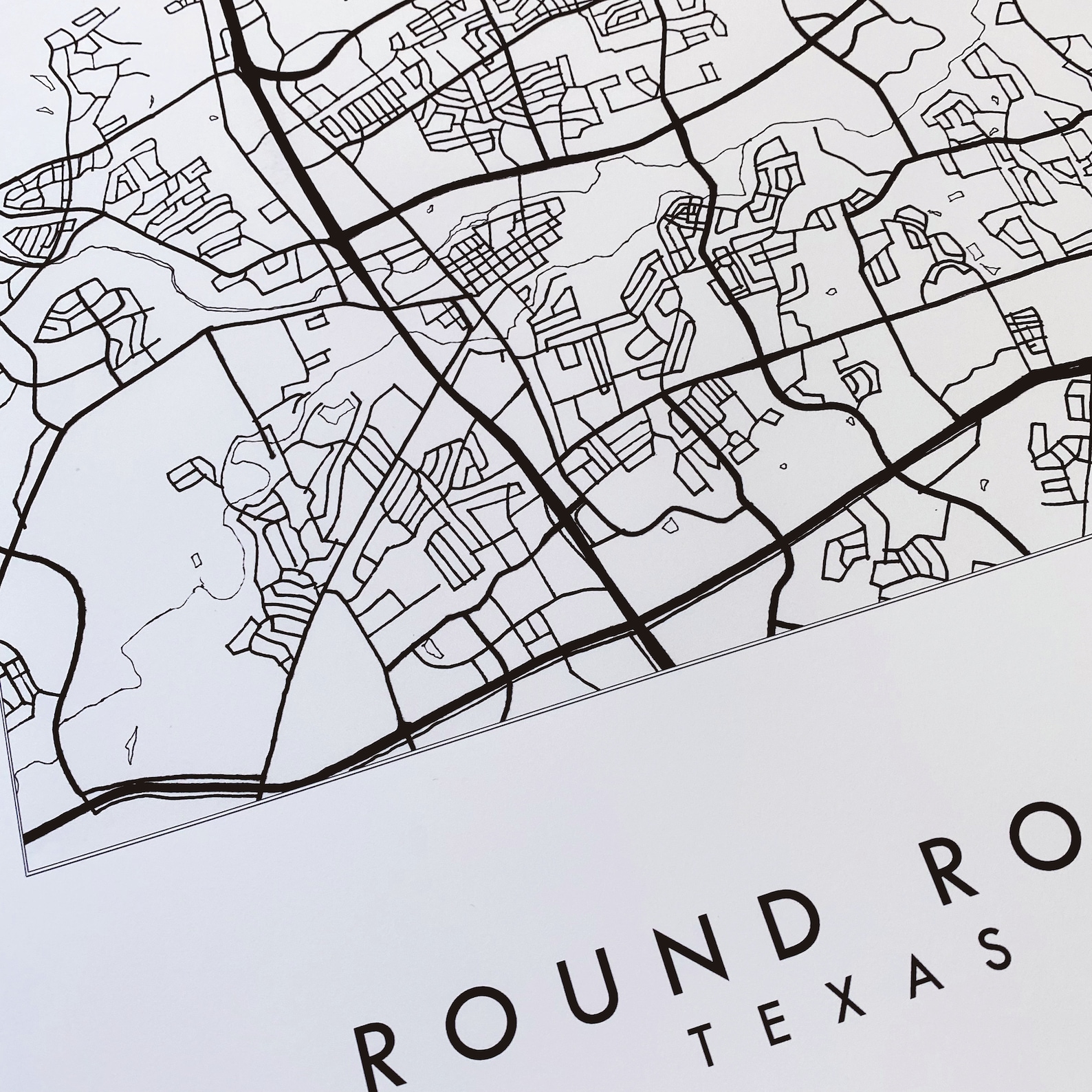 ROUND ROCK Map Street Map TEXAS City Map Drawing Black and White (art ...