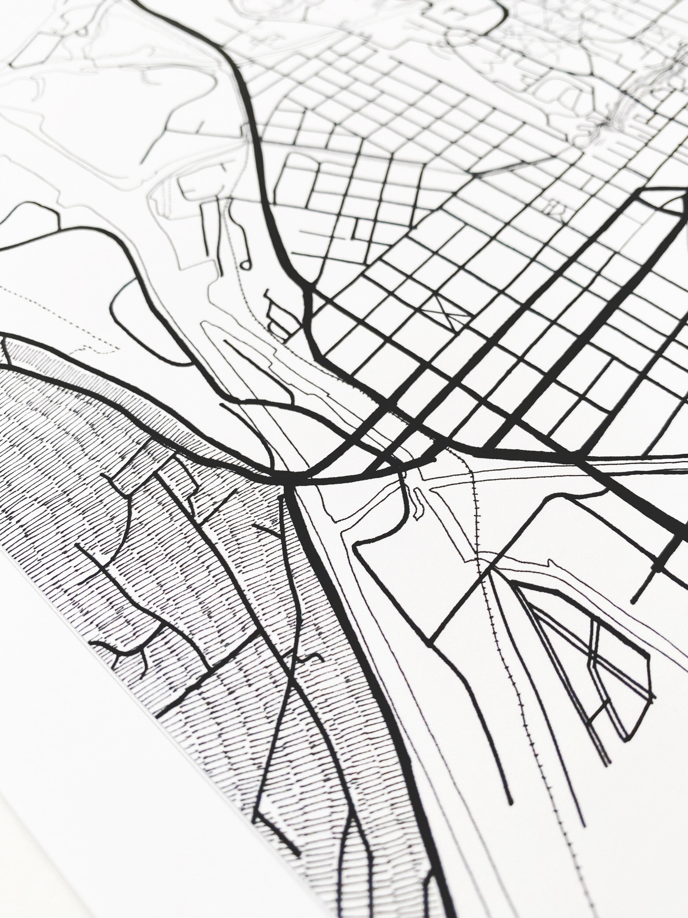 ITHACA Street Map NEW YORK City Map Drawing Black and White (art Print ...