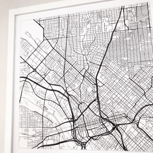 DALLAS Map Street Map TEXAS City Map Drawing Black and White (art Print ...