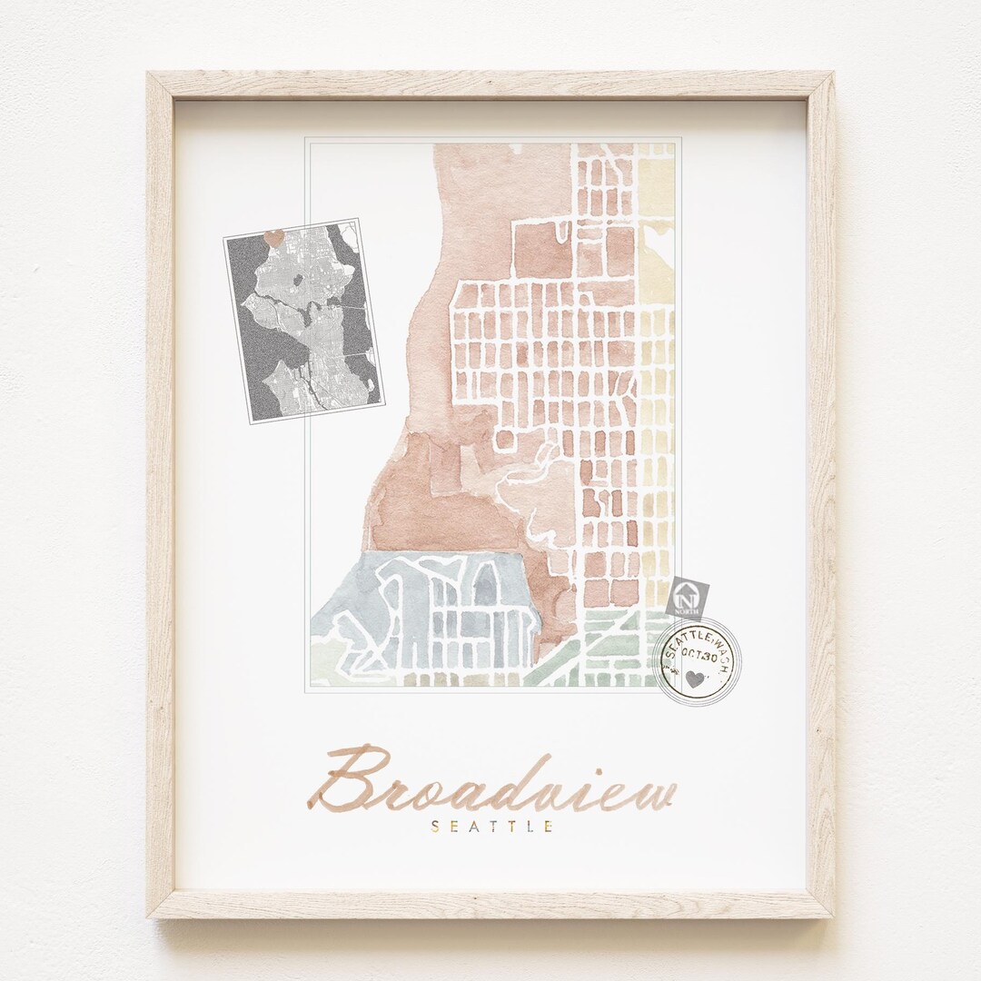BROADVIEW Seattle Neighborhood Map Watercolor Print WASHINGTON City ...