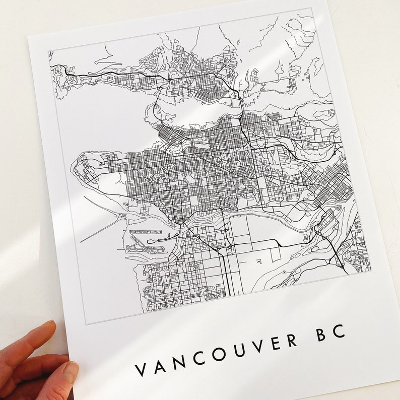 VANCOUVER British Columbia Map Hand Drawn Street Map BC Canada Map ...