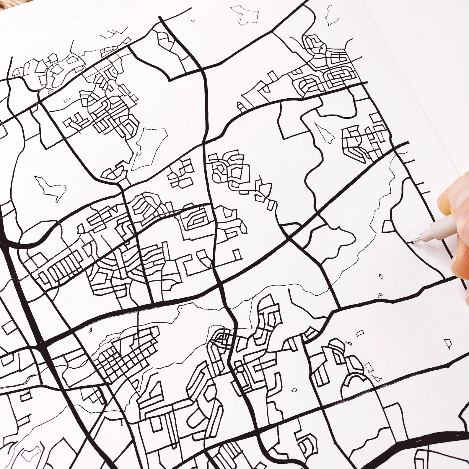 ROUND ROCK Map Street Map TEXAS City Map Drawing Black and White (art ...