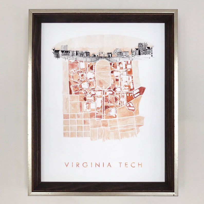 VIRGINIA TECH Hand Painted Campus Watercolor Map Art Print | Etsy