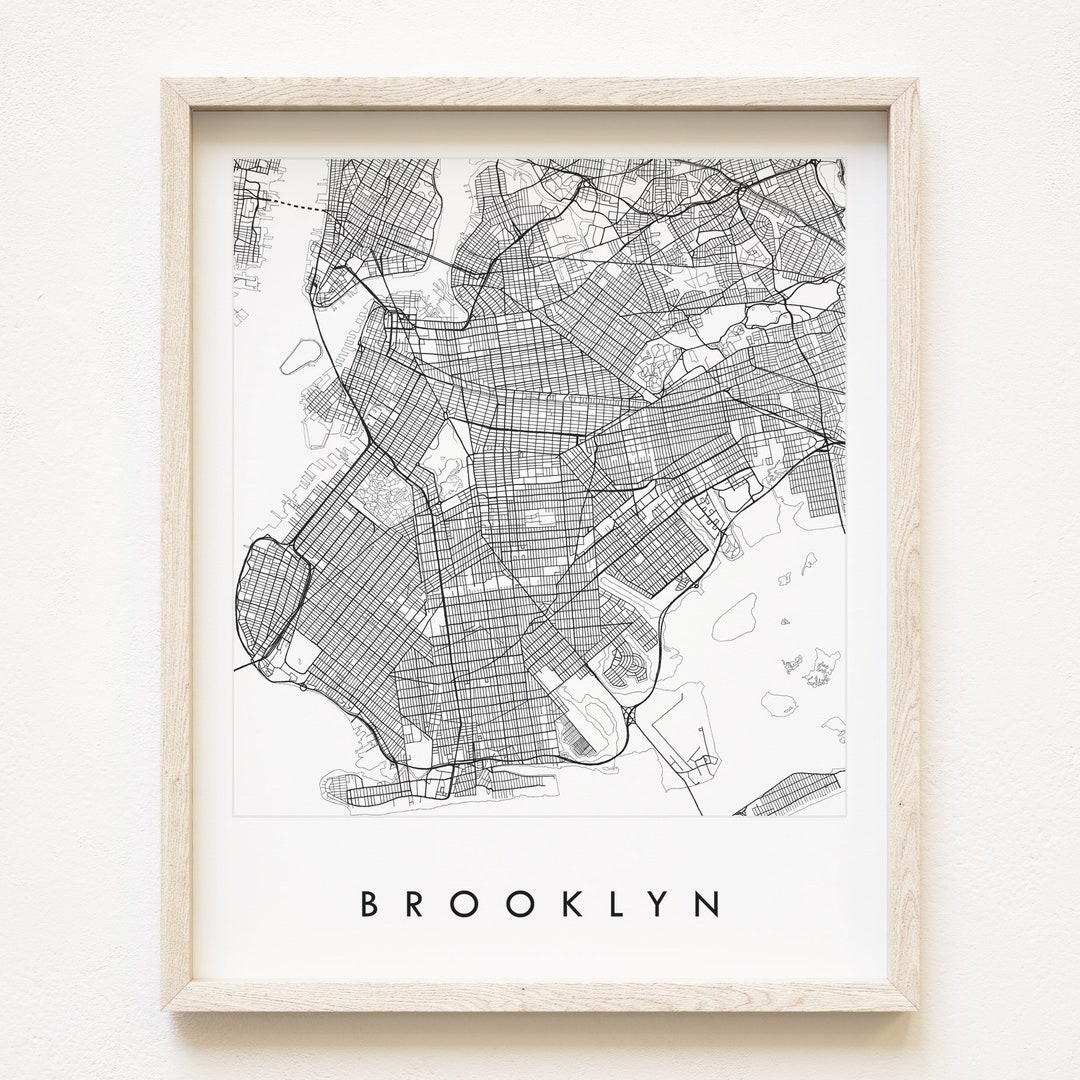 BROOKLYN Map Street Map NEW YORK City Map Drawing Black and White (art ...