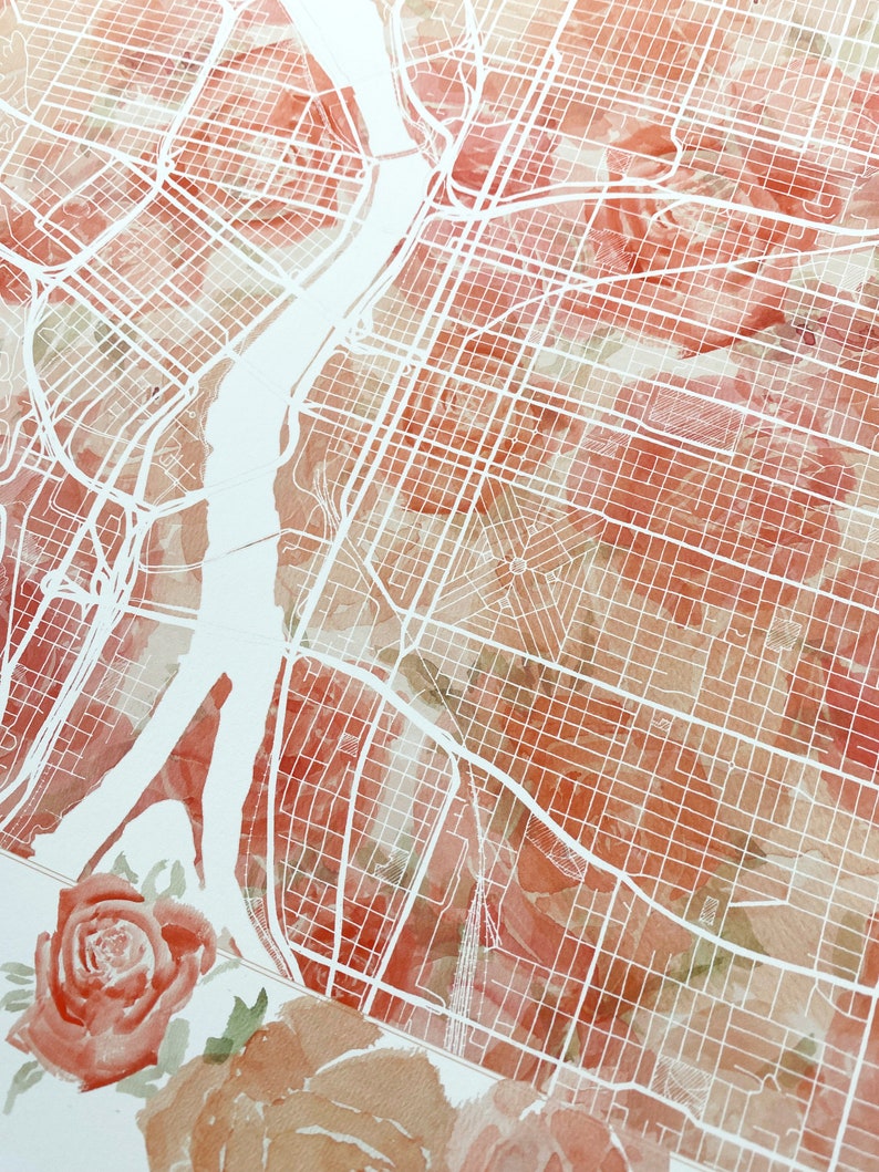 PORTLAND Map Roses Botanical Map Painting OREGON (art Print) Flora ...
