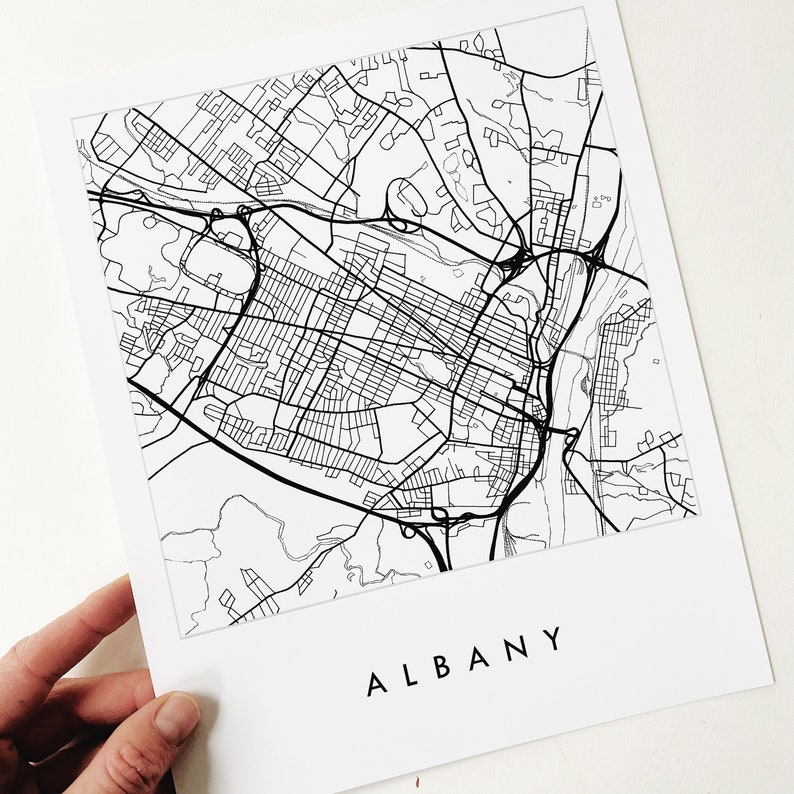 ALBANY Street Map NEW YORK City Map Drawing Black and White - Etsy