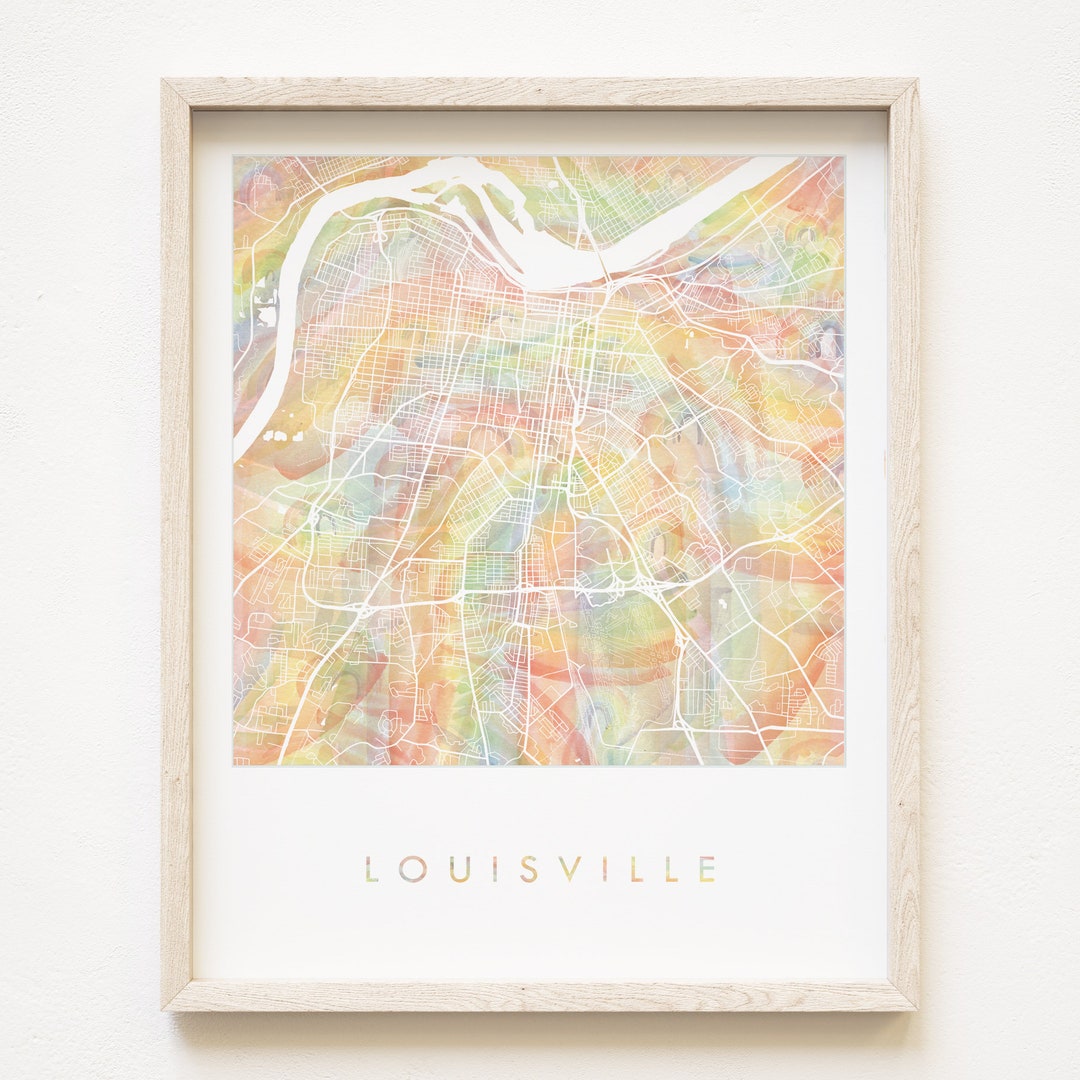 LOUISVILLE Pride Rainbow Map Watercolor Print City Block Plan (art ...