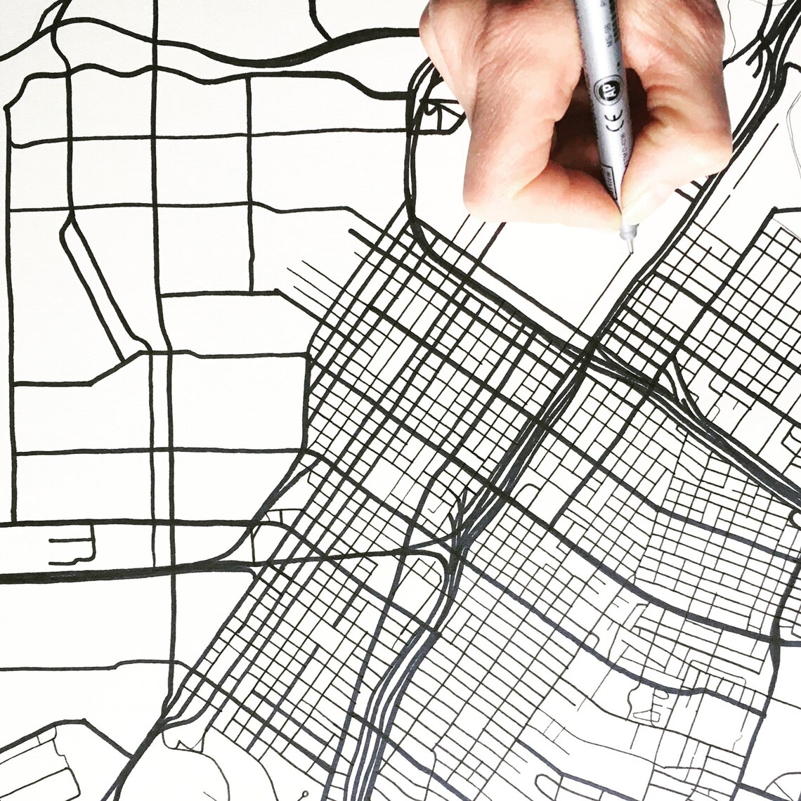 Custom City Lines Map YOUR CITY Map Drawing Black and White - Etsy