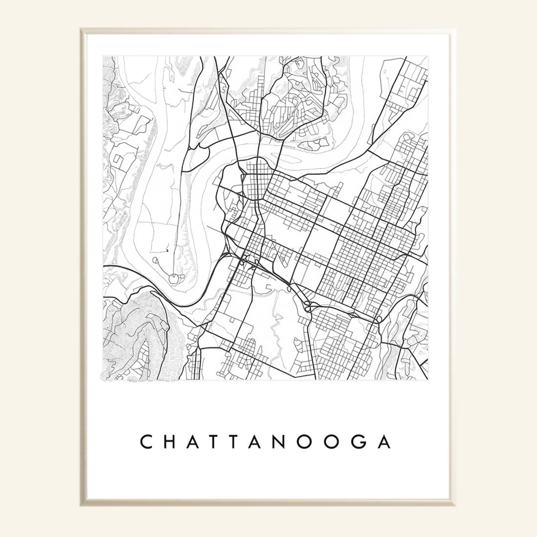 CHATTANOOGA Map Street Map TENNESSEE City Map Drawing Black - Etsy