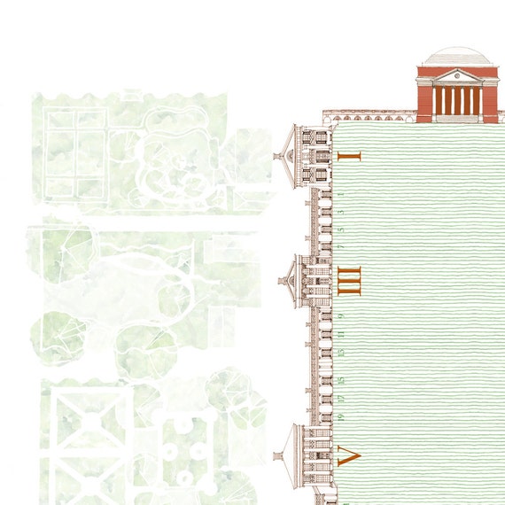 UVA Academical Village and Gardens Art Print University of | Etsy