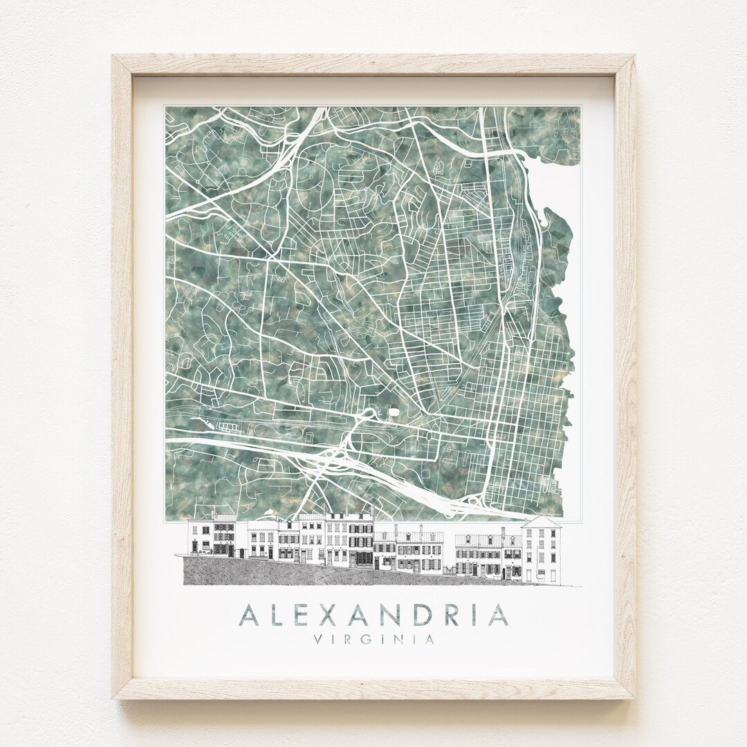 ALEXANDRIA Watercolor Map and Architectural Sketch Print VIRGINIA City ...
