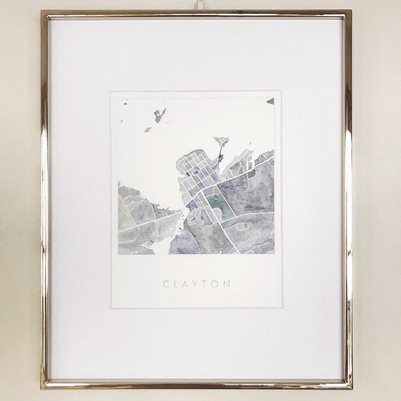 CLAYTON New York Map Watercolor Print City Block Plan art - Etsy