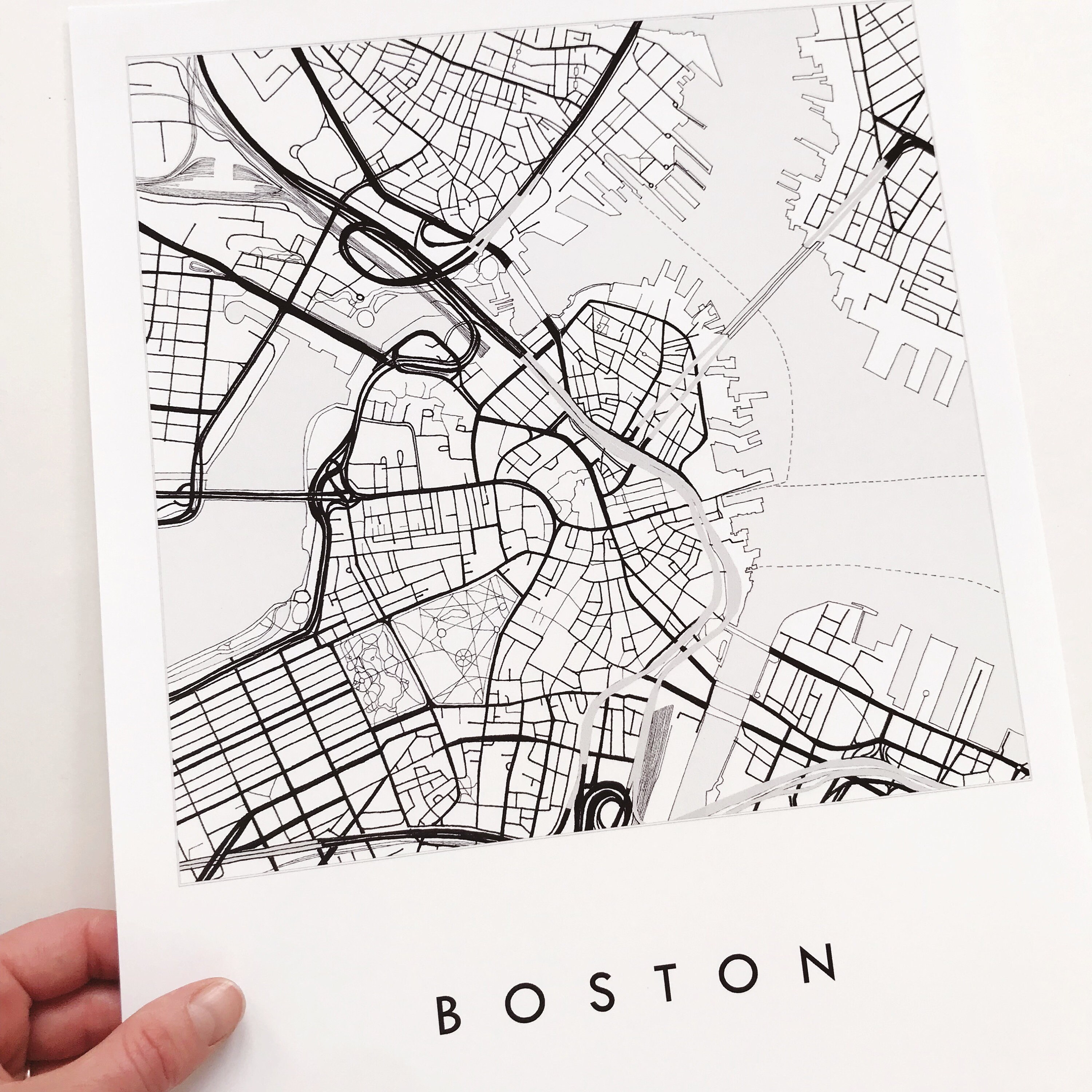 BOSTON Map Street Map MASSACHUSETTS City Map Drawing Black and | Etsy