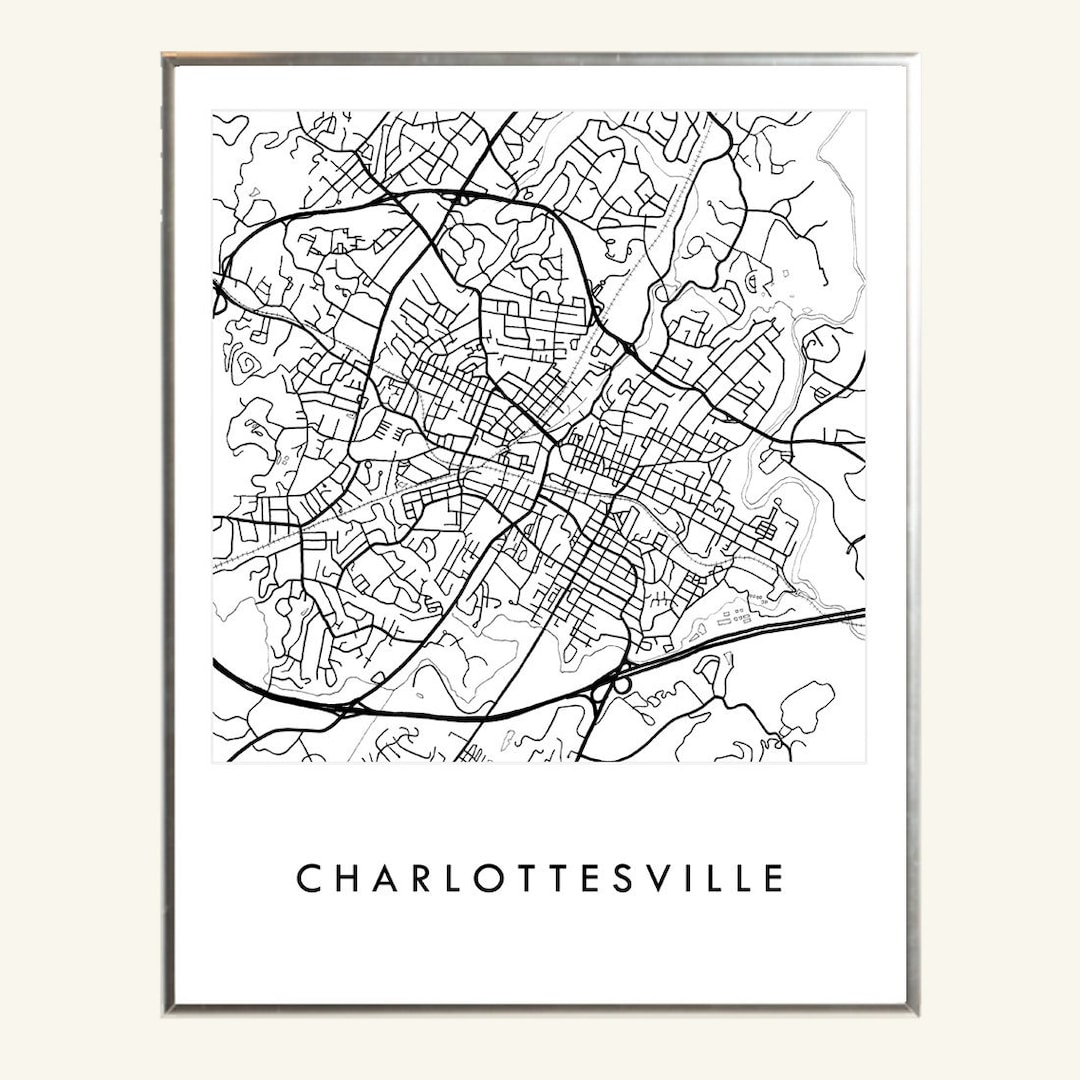 CHARLOTTESVILLE Virginia Map Street Map Drawing Black and White art ...