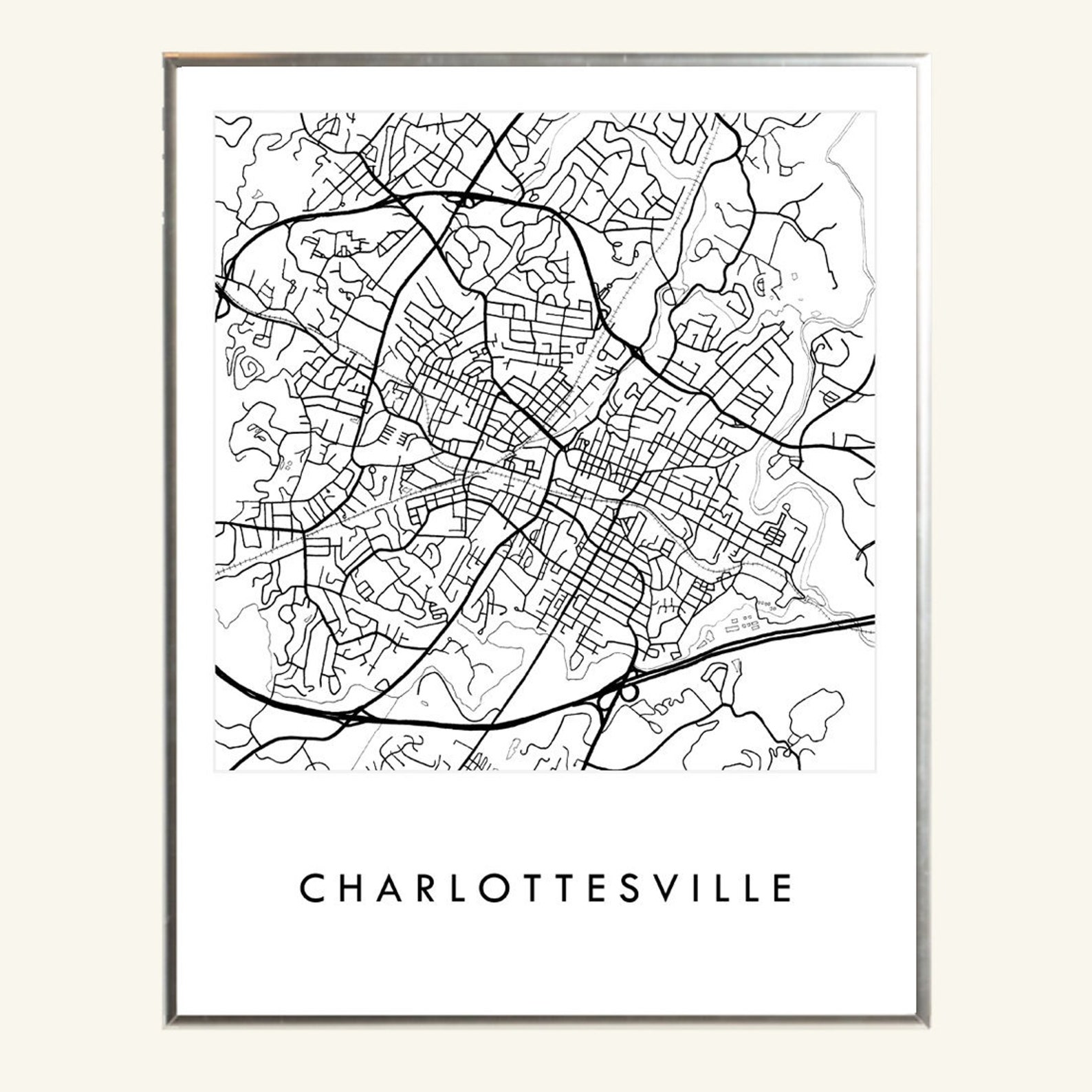 CHARLOTTESVILLE Virginia Map Street Map Drawing Black and - Etsy