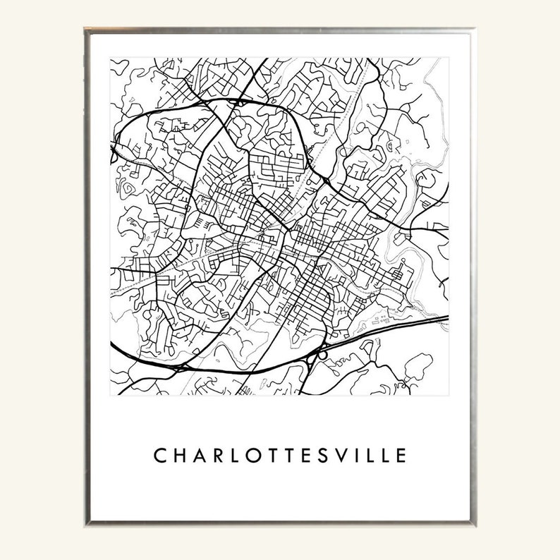 CHARLOTTESVILLE Virginia Map Street Map Drawing Black and - Etsy