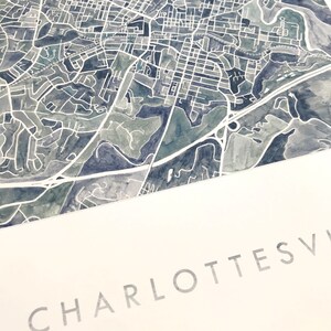CHARLOTTESVILLE Map Watercolor Print VIRGINIA City Block Plan (art ...