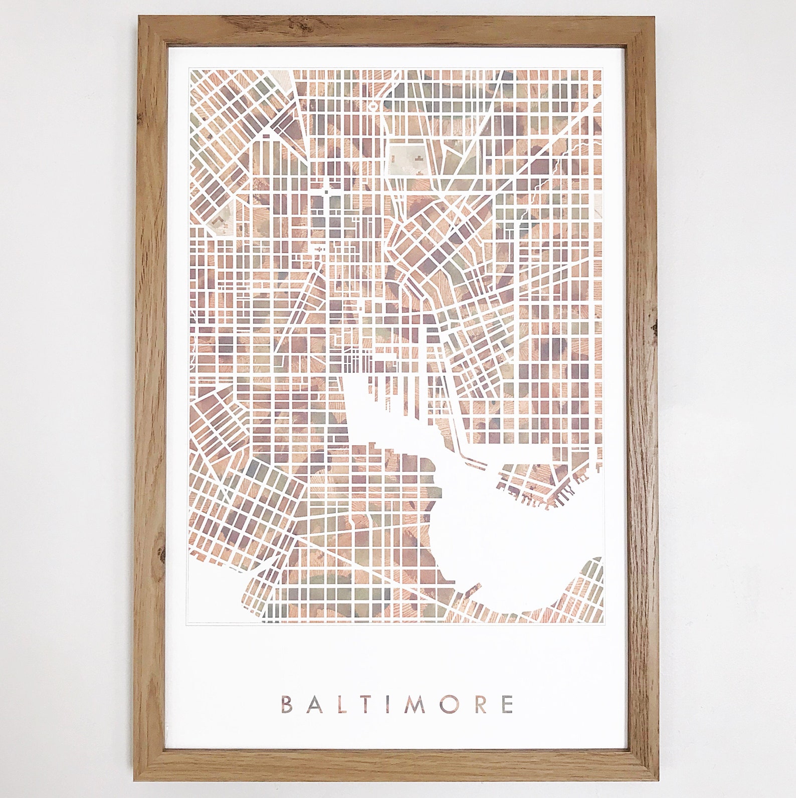 BALTIMORE Map Watercolor Print MARYLAND City Block Plan Art | Etsy
