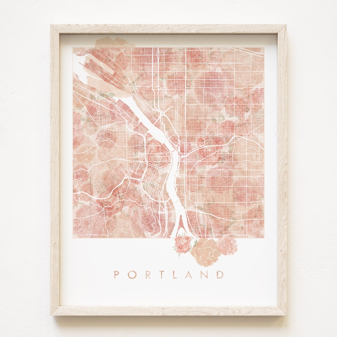 PORTLAND Map Roses Botanical Map Painting OREGON (art Print) Flora ...