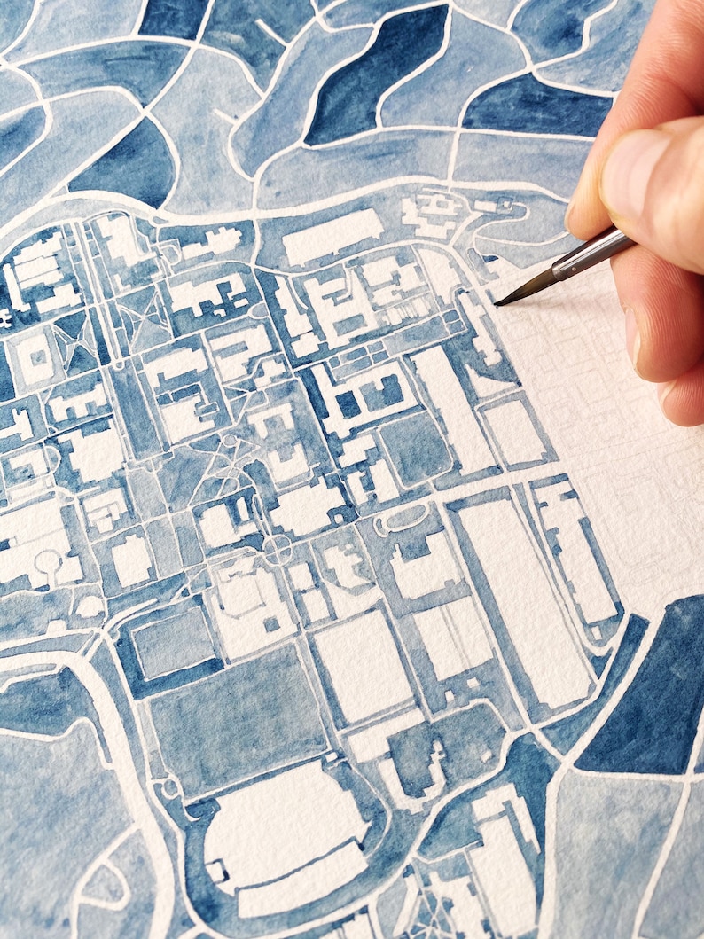 UCLA Campus Hand Painted Watercolor Map art Print University - Etsy