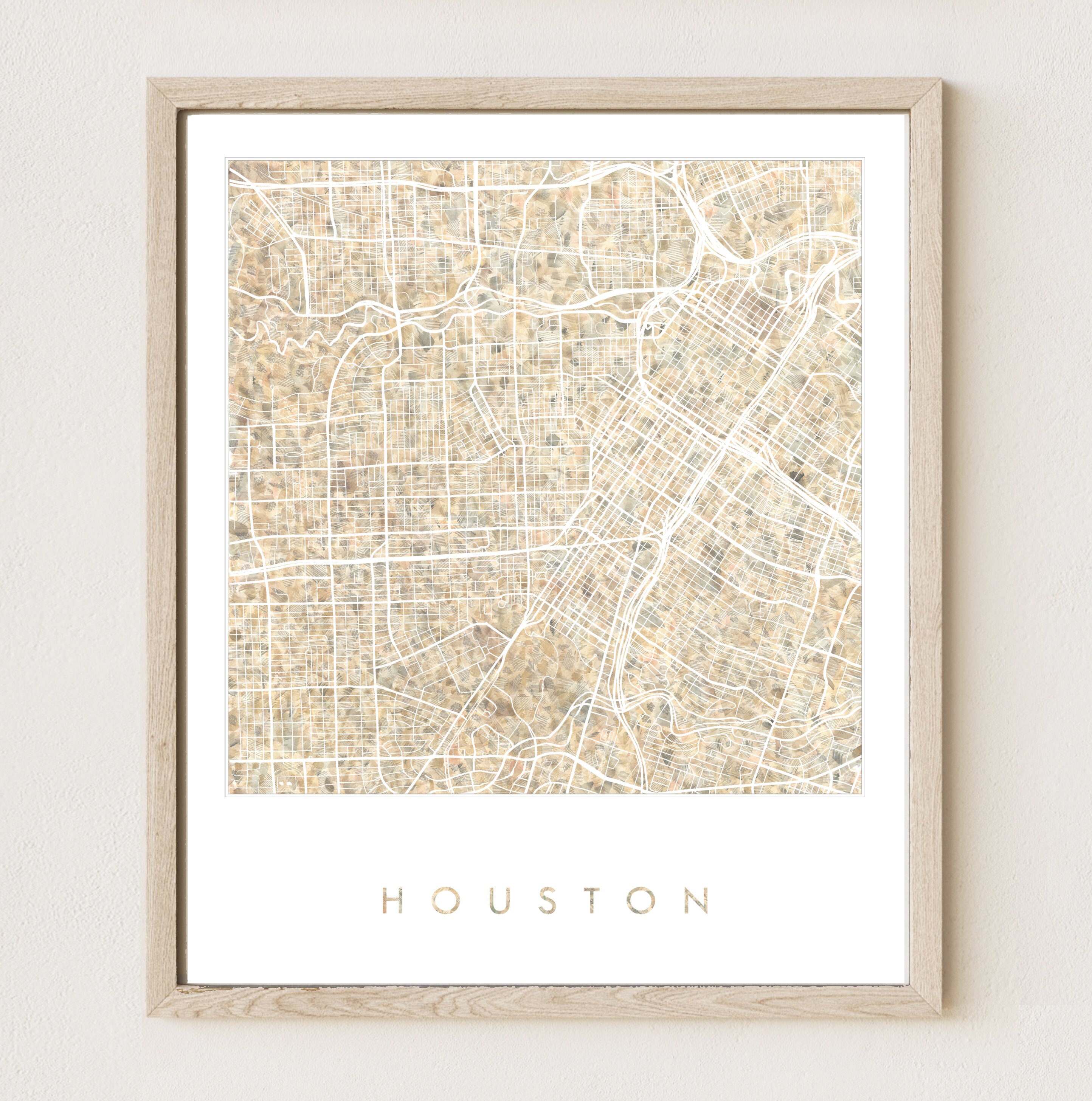HOUSTON Map Urban Fabric Watercolor Texture Painting Texas City Plan ...
