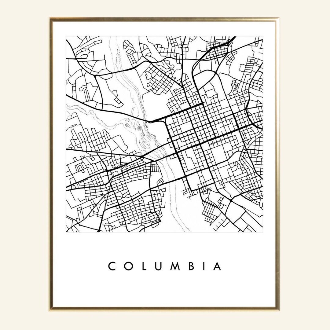COLUMBIA Map Street Map South Carolina City Map Drawing Black - Etsy