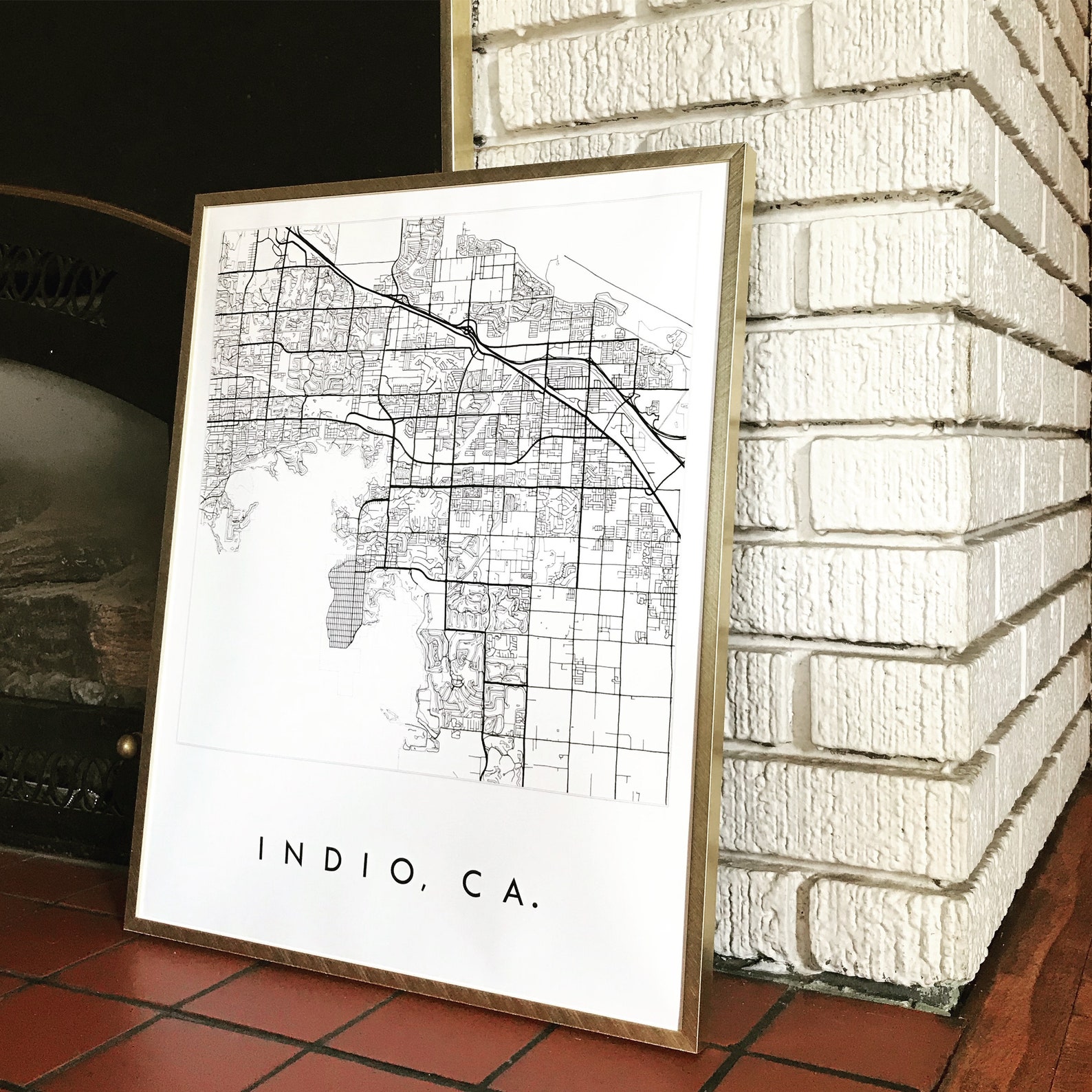 INDIO Palm Springs Hand Drawn Map CALIFORNIA City Map Drawing Black and ...