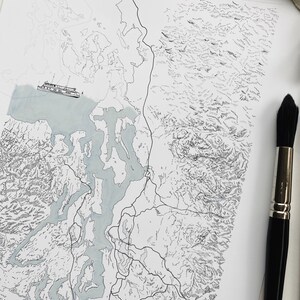 PUGET SOUND Topographic Ferry Map Washington (11x14 Art Print) Seattle ...