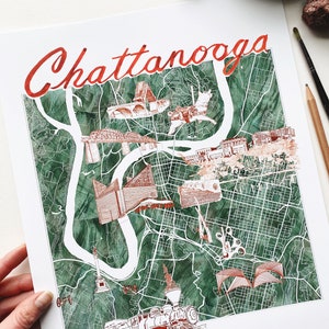 CHATTANOOGA Charms Landmarks City Map (watercolor Print + Original Ink ...