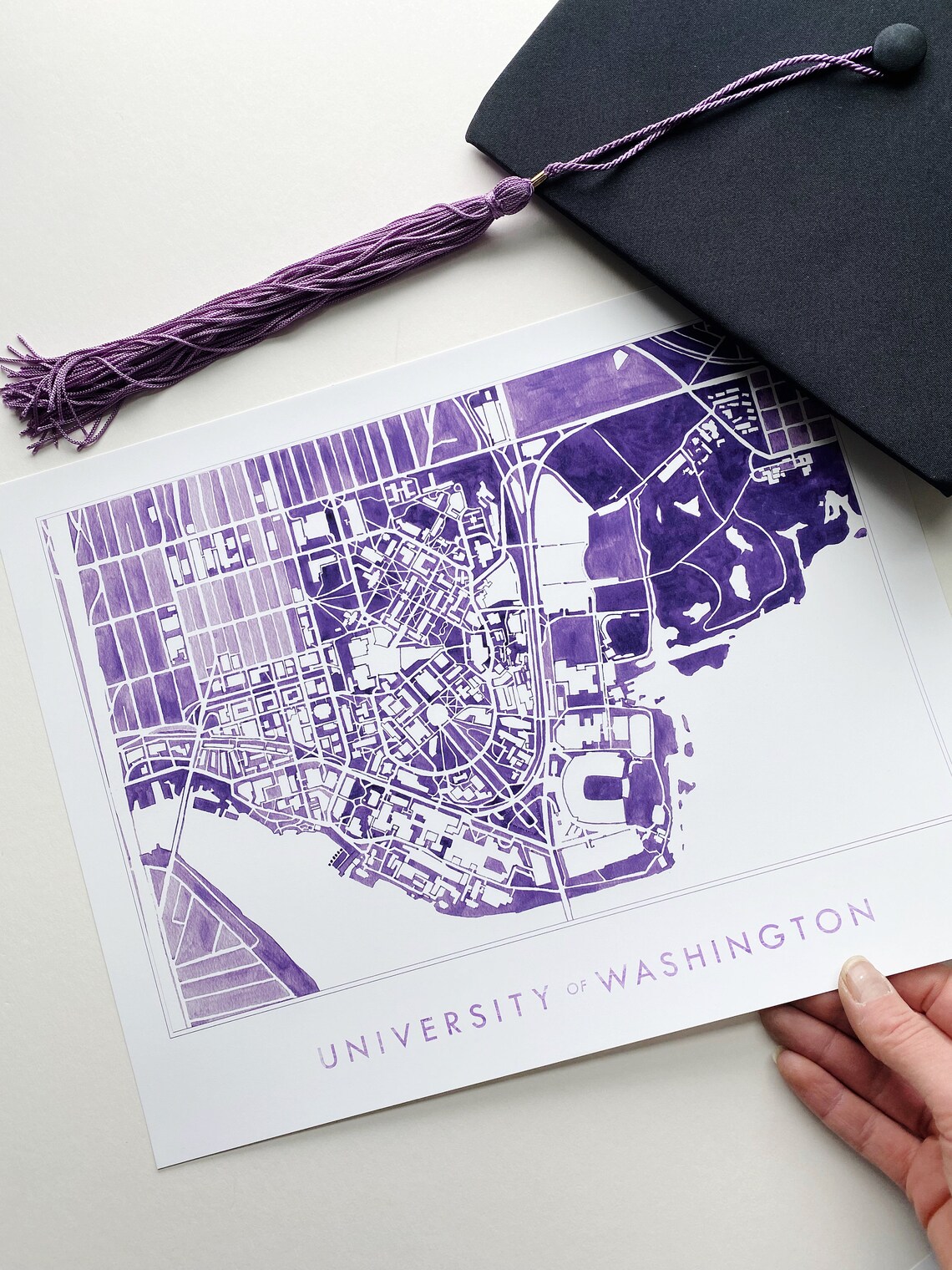 UW Seattle Campus Hand Painted Watercolor Map (art Print) University of ...