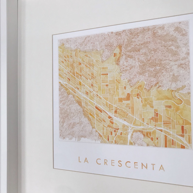 La Crescenta Montrose La Cañada Flintridge Topo Watercolor Map Art