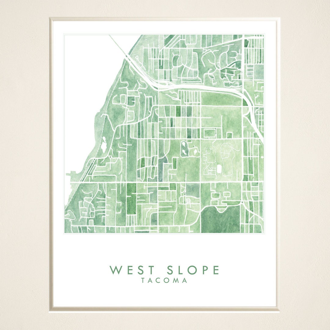 West Slope TACOMA Neighborhood Map Green Watercolor Print - Etsy