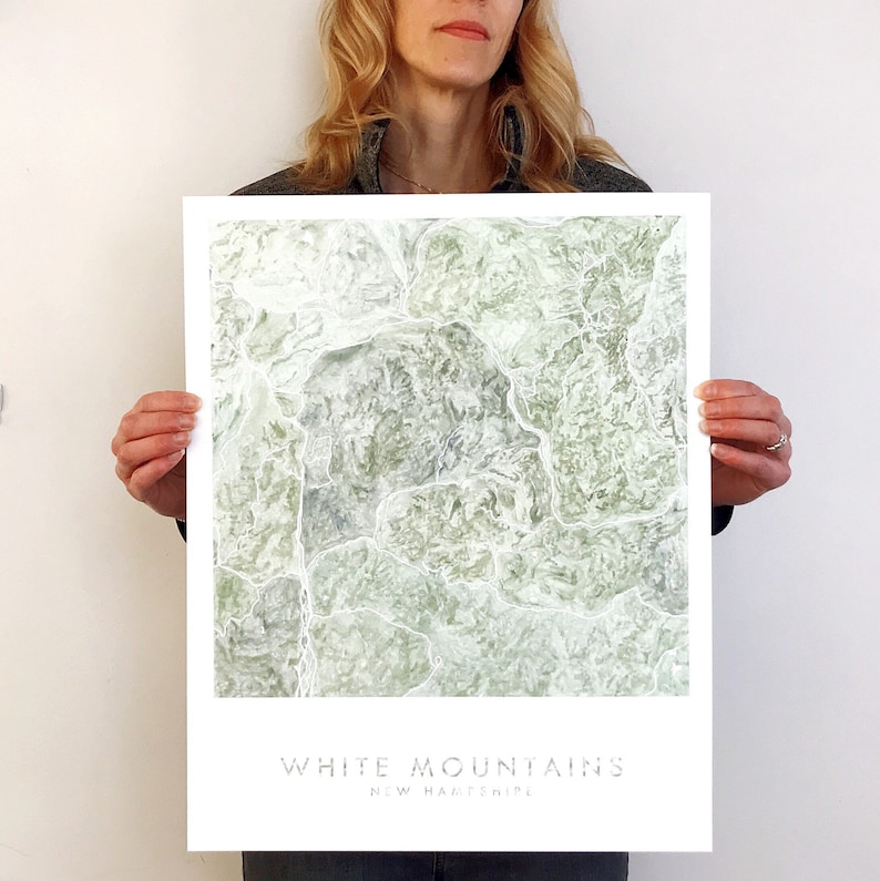 WHITE MOUNTAINS Map Topographical Watercolor (art Print) New Hampshire ...