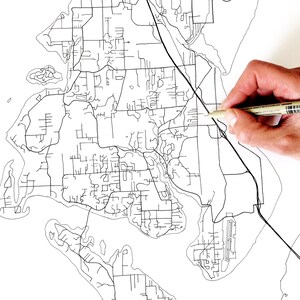 GIG HARBOR Hand-drawn "blueprint" Map Standard POSTCARD Washington ...