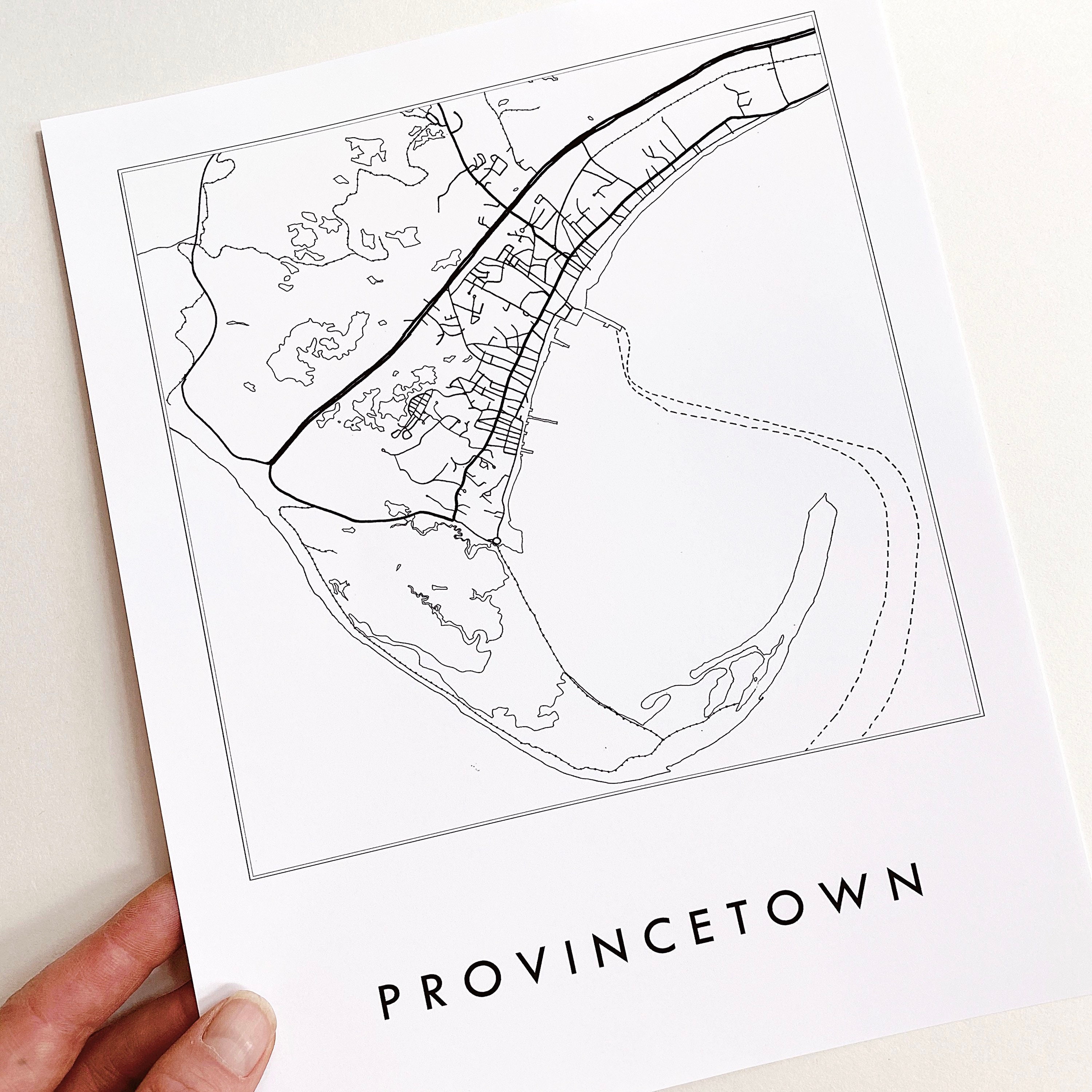 PROVINCETOWN Massachusetts Map Street Map Drawing Black and White (art ...