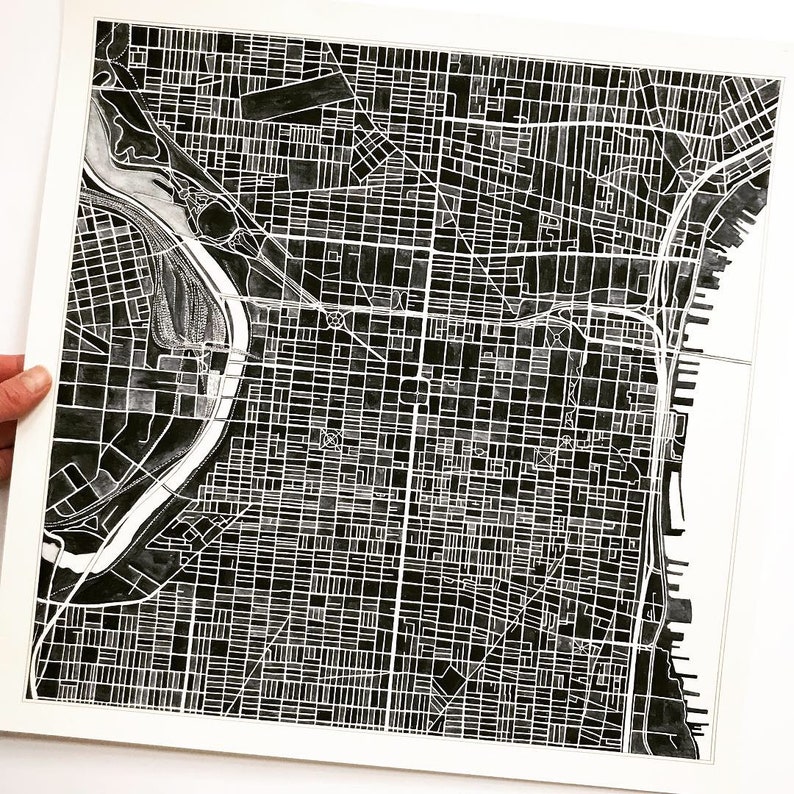 PHILADELPHIA Map Watercolor City Block Plan original - Etsy