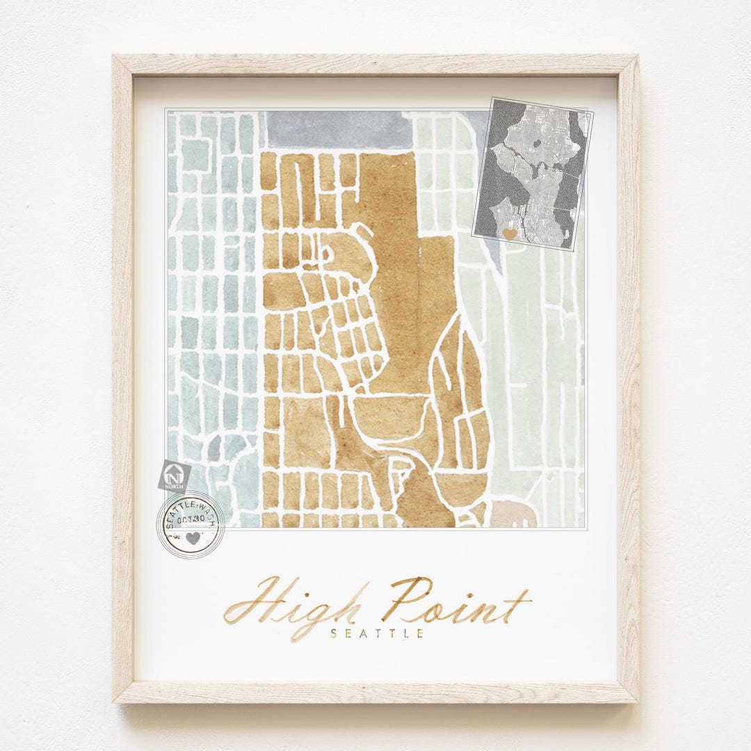 HIGH POINT Seattle Neighborhood Map Watercolor Print WASHINGTON City ...