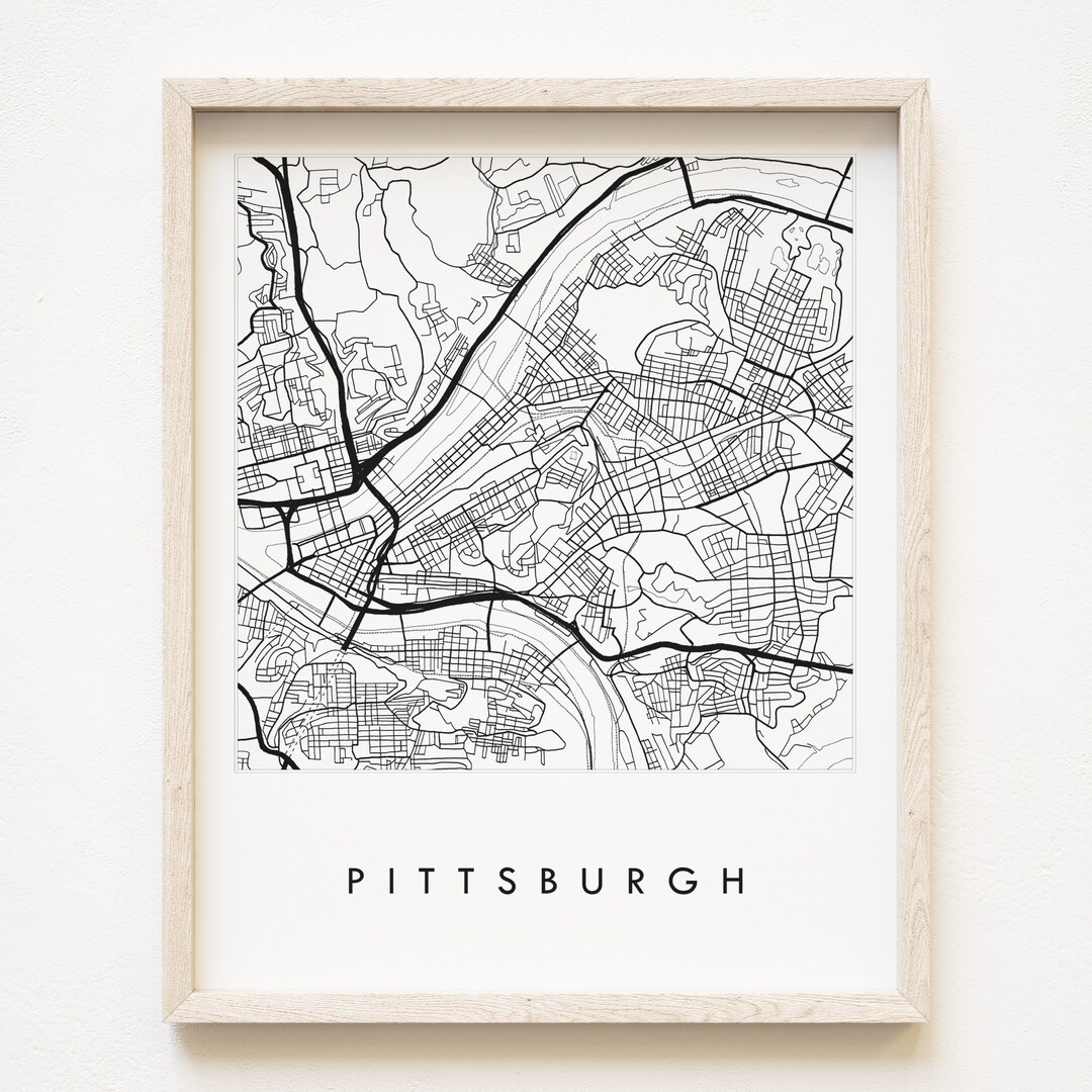 PITTSBURGH Map Street Map Pennsylvania City Map Drawing Black and White ...
