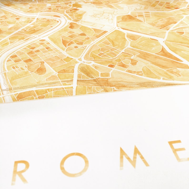 ROME Map Hand Painted Watercolor Map Print ITALY City Block | Etsy