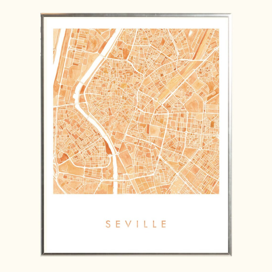 SEVILLE Map Watercolor Print SPAIN City Block Plan art Print - Etsy