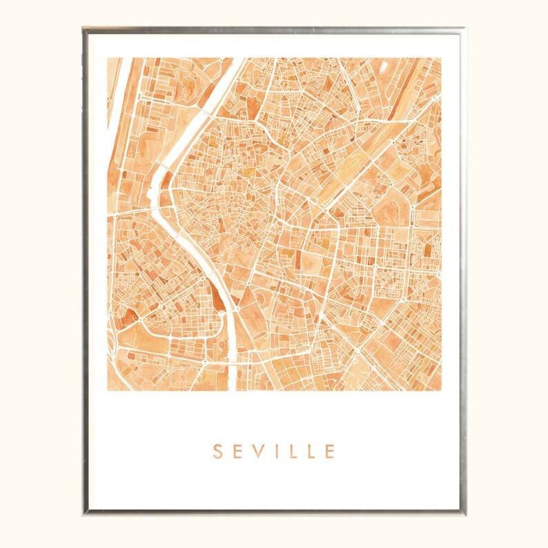 SEVILLE Map Watercolor Print SPAIN City Block Plan art Print - Etsy