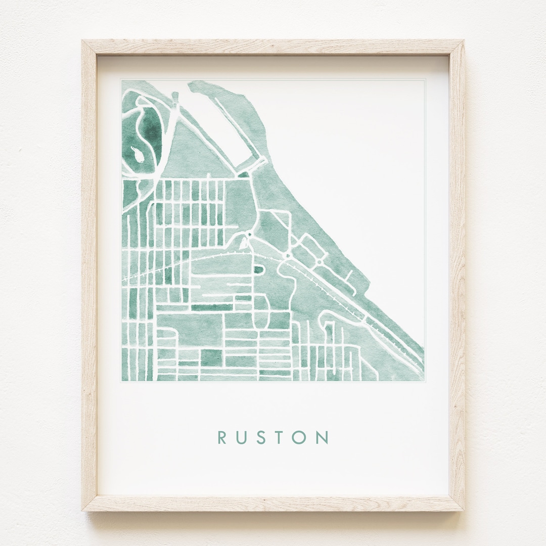 RUSTON Washington Neighborhood Map Blue Watercolor Print WASHINGTON ...