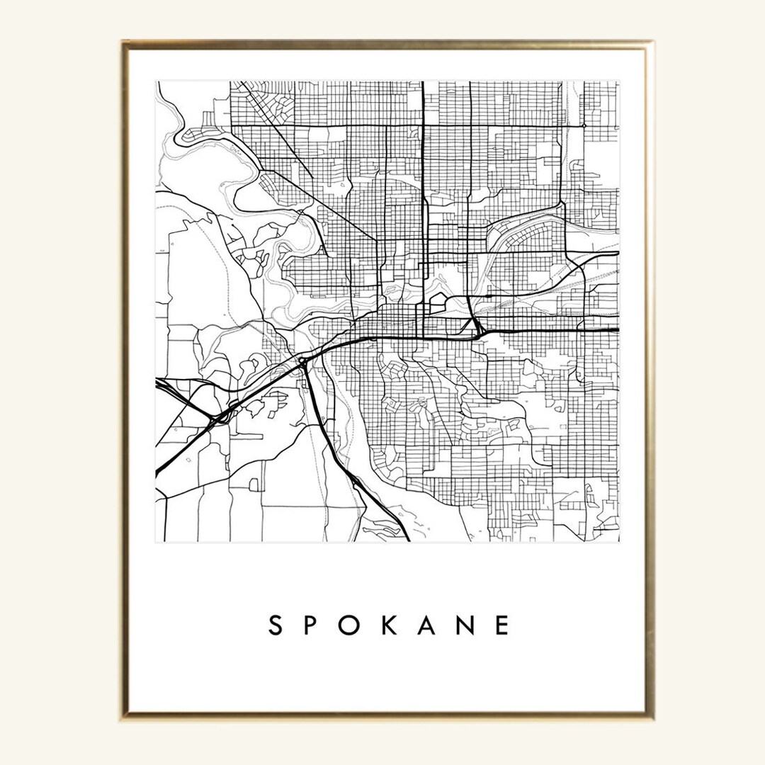 SPOKANE Map Street Map WASHINGTON City Map Drawing Black and - Etsy