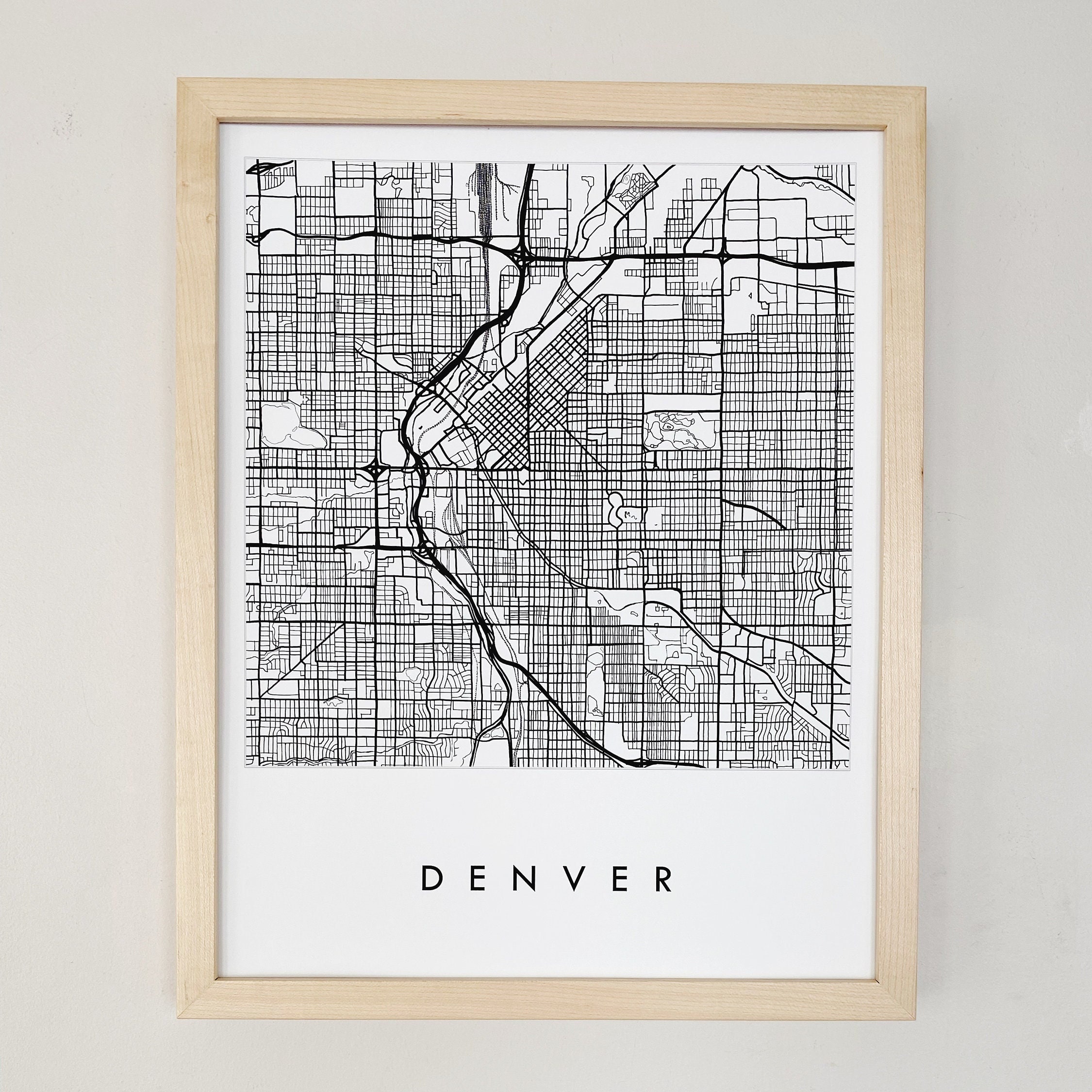DENVER Street Map COLORADO City Map Drawing Black and White (art Print ...