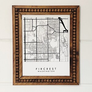 FIRCREST Street Map WASHINGTON City Map Drawing Black and White (art ...