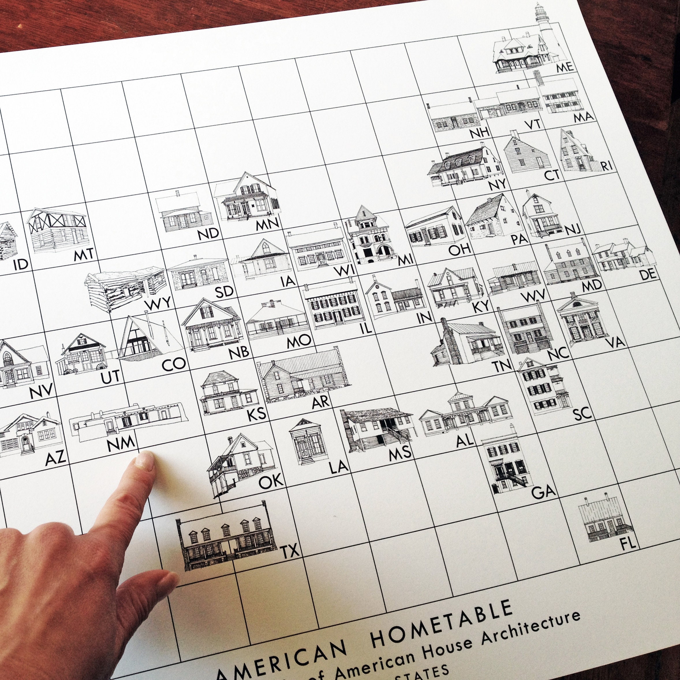 AMERICAN HOMETABLE State Architecture Map Drawing (black and White Art ...